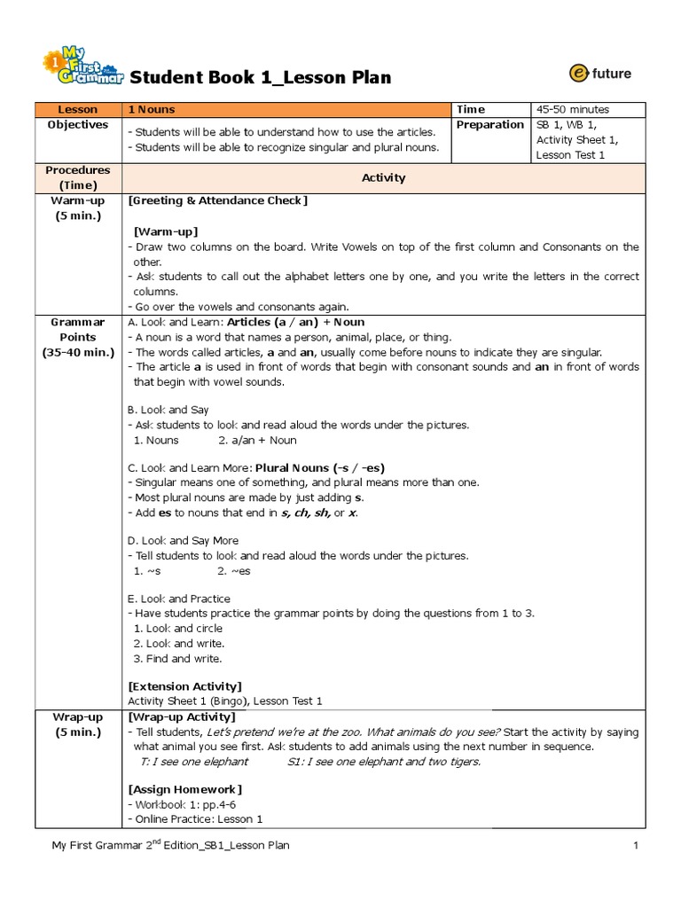 My First Grammar Student Book 1 Lesson Plan | PDF | Lesson Plan | Pronoun