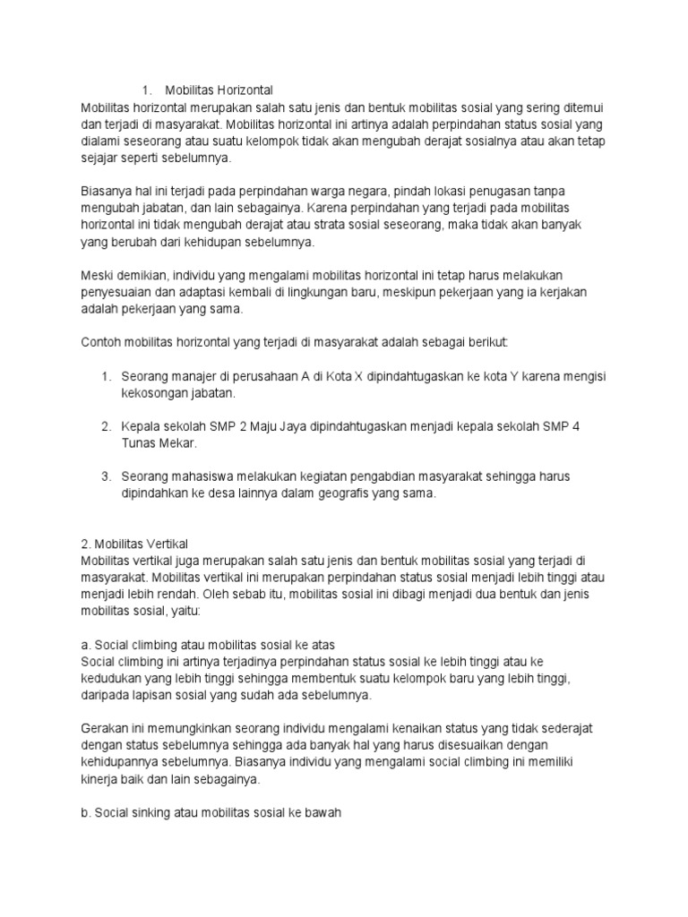 Contoh Mobilitas Sosial Horizontal | PDF | Karier & Perkembangan | Politik