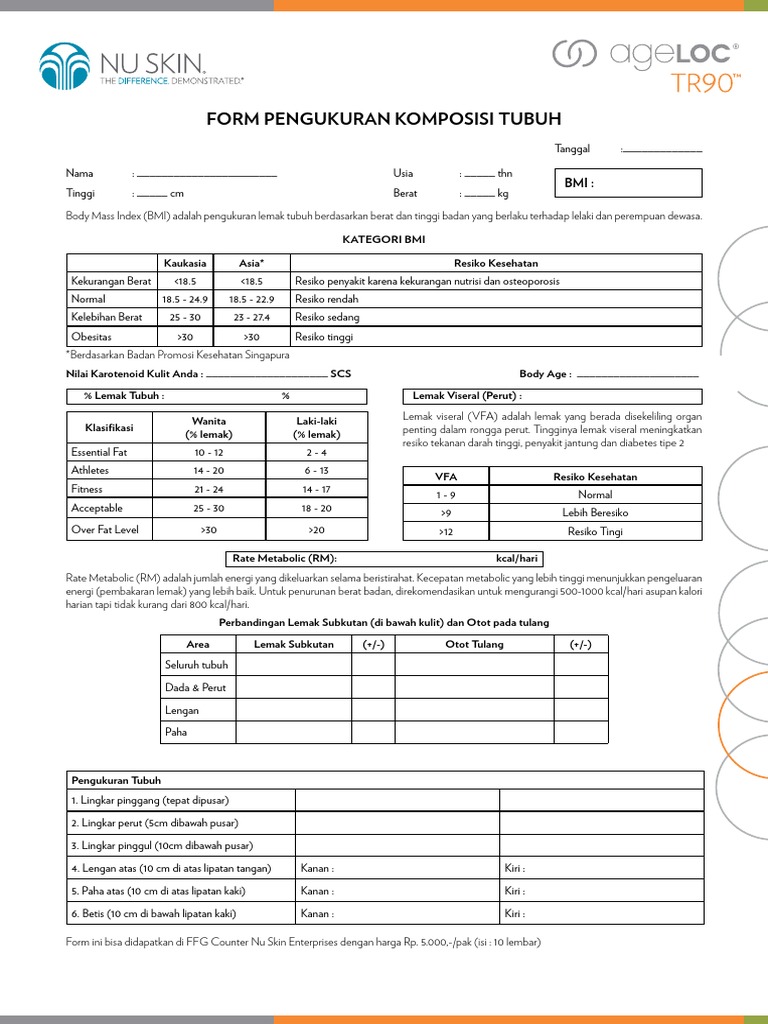 Form Pengukuran Komposisi Tubuh TR90 A5 - Empty | PDF