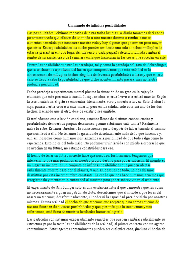 Un Mundo De Infinitas Posibilidades Pdf Realidad Vida