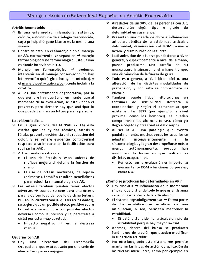 Manejo de EESS en AR | PDF | Mano | Artritis Reumatoide