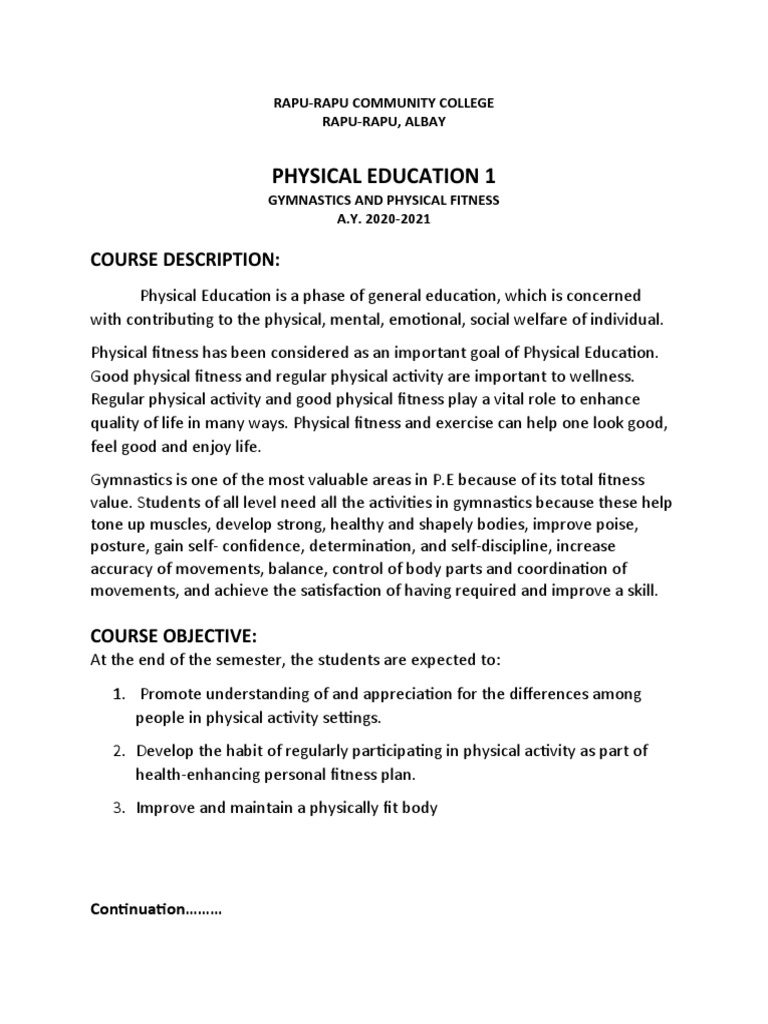 Gymnastics and Fitness Course Overview | PDF | Anatomical Terms Of ...