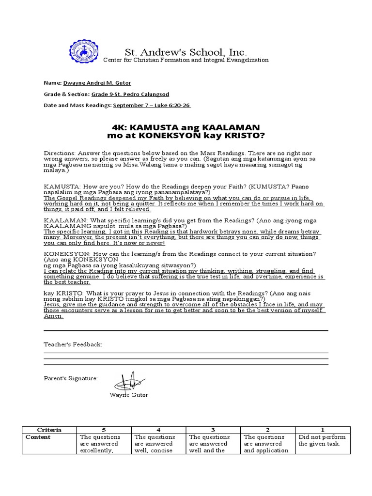 K4 With Rubrics Pdf