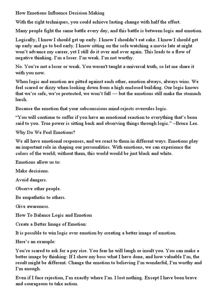 How Emotions Influence Decision Making | PDF | Emotions | Logic