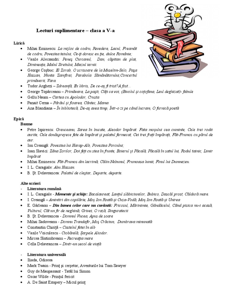 Lecturi Suplimentare Gimnaziu | PDF