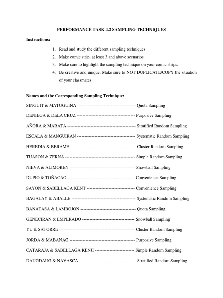 Performance Task 4.2 | PDF | Sampling (Statistics) | Quantitative Research