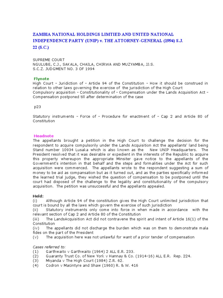 Zambia National Holdings Limtied and United National Independence Party ...