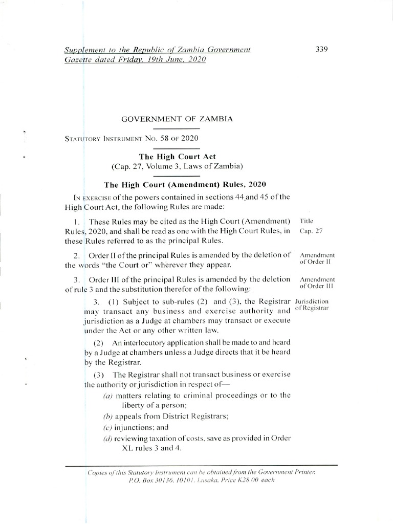 The High Court Amendment Rules 2020 | PDF
