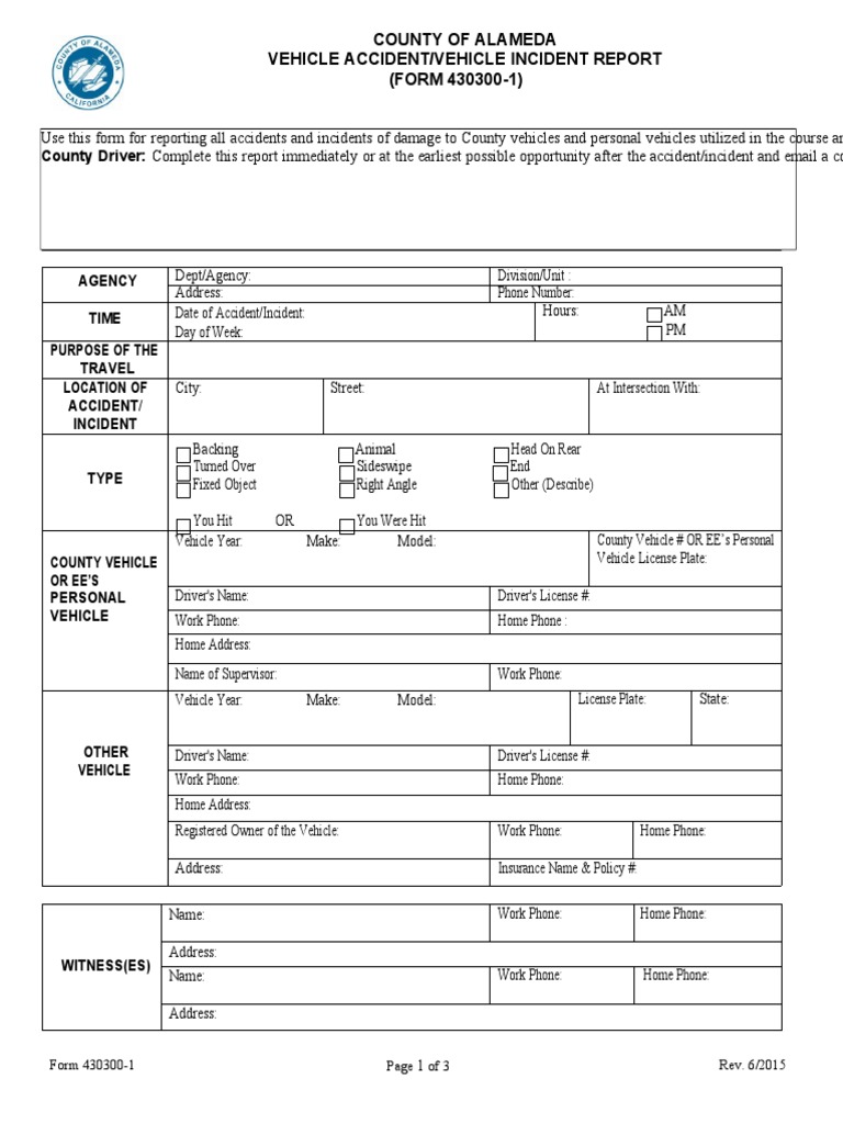 Form430300 1VehicleAcciInciReport | PDF | Traffic Collision | Vehicles