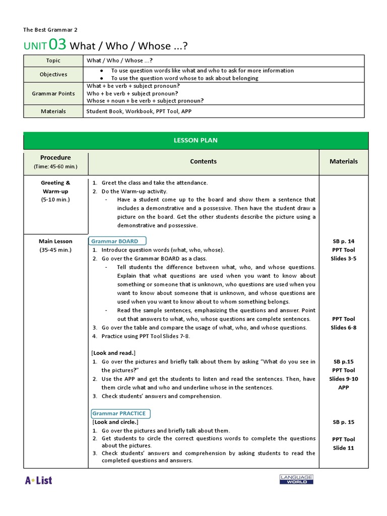 TBG2 - Lesson Plan - Unit03 | PDF | Career & Growth | Foreign Language Studies
