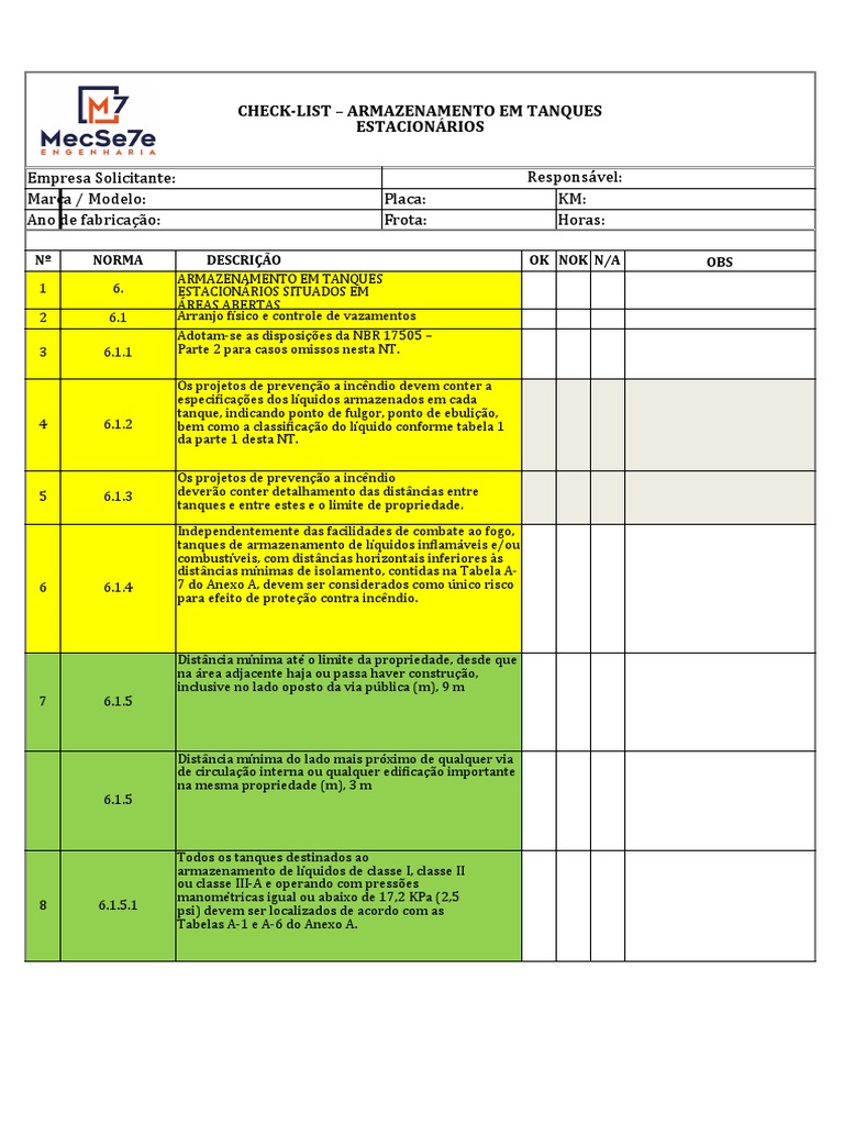Check List - Armazenamento em Tanques | PDF