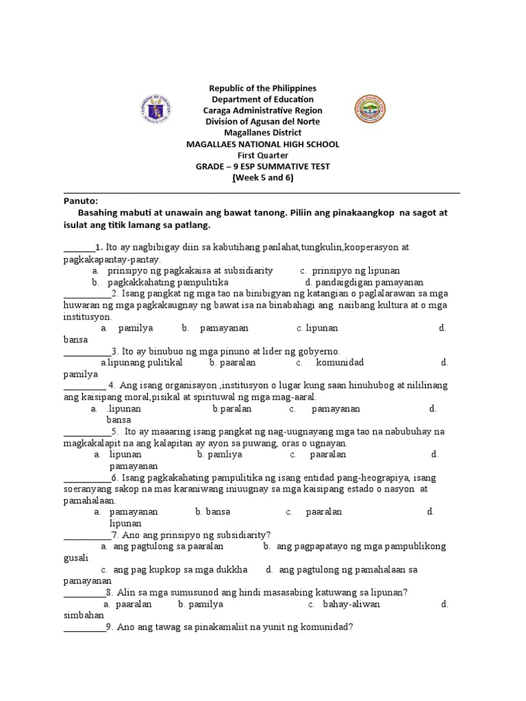Esp9 Summative 5&6 | PDF