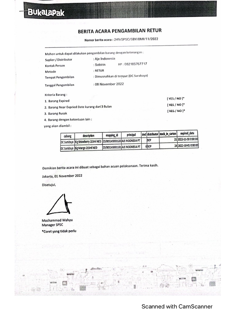 Berita Acara Pemusnahan Barang Aje Indonesia | PDF