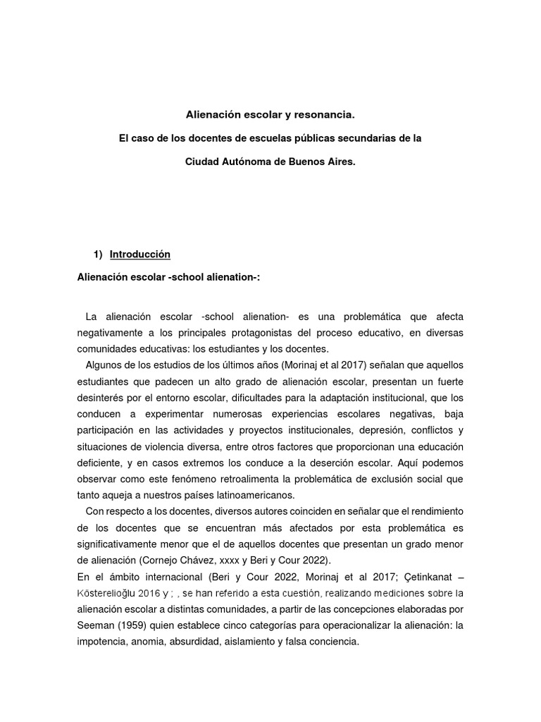 Alienación Escolar y Resonancia | PDF | Sociología | Método de enseñanza