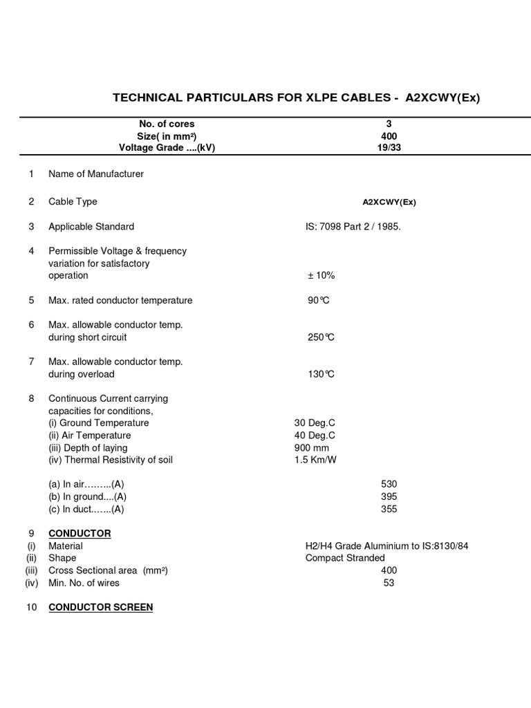 33kV 3-Core XLPE Cable Specifications | PDF | Insulator (Electricity ...