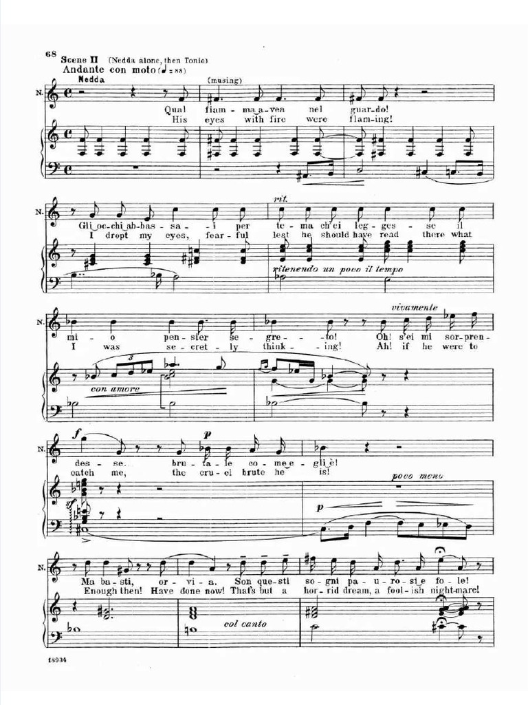 Leoncavallo Pagliacci Neddax27s Aria Qual Fiamma Avea Nel Guardo ...