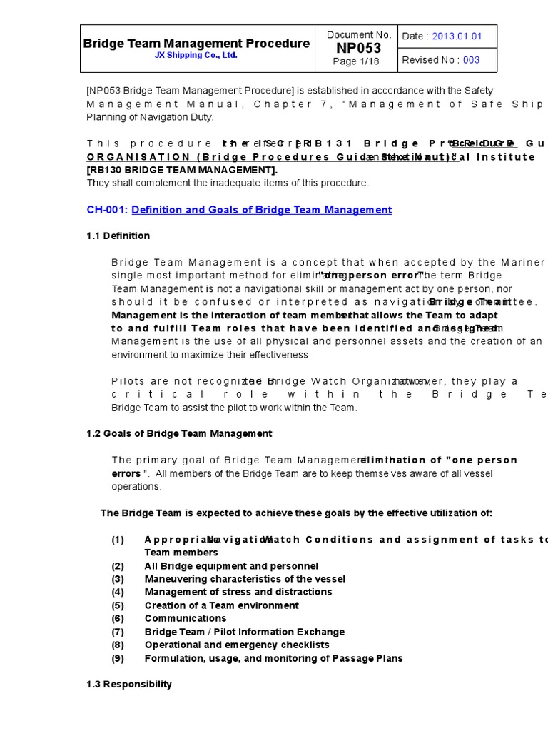 NP053 Bridge Team Management Procedure - 2013.0101 | PDF