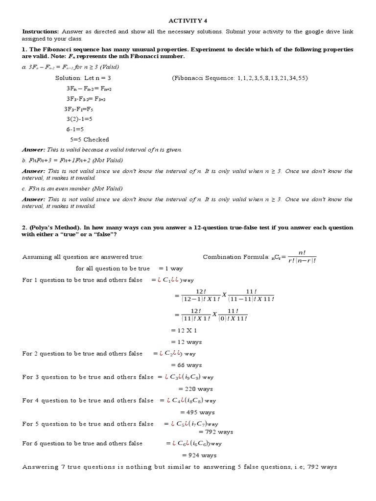 Math Activity - 4 Answers | PDF | Mathematics