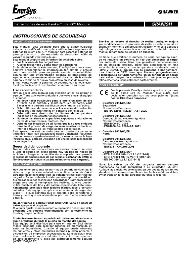 Hawker Life Iq Modular Instructions Spanish | PDF | Cargador de batería ...