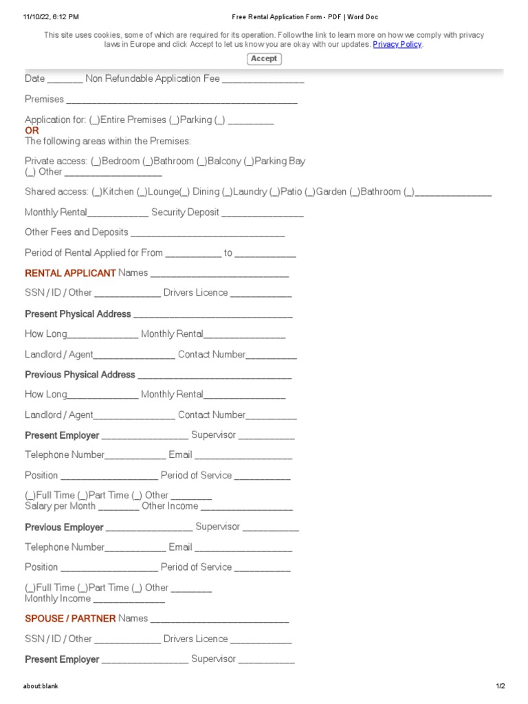 Rental Application Form - PDF - Word | PDF | Payments | Cheque