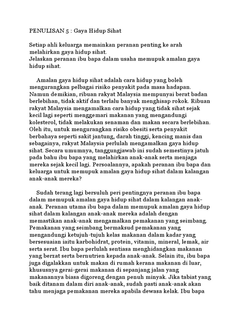 Penulisan Amalan Gaya Hidup Sihat | PDF