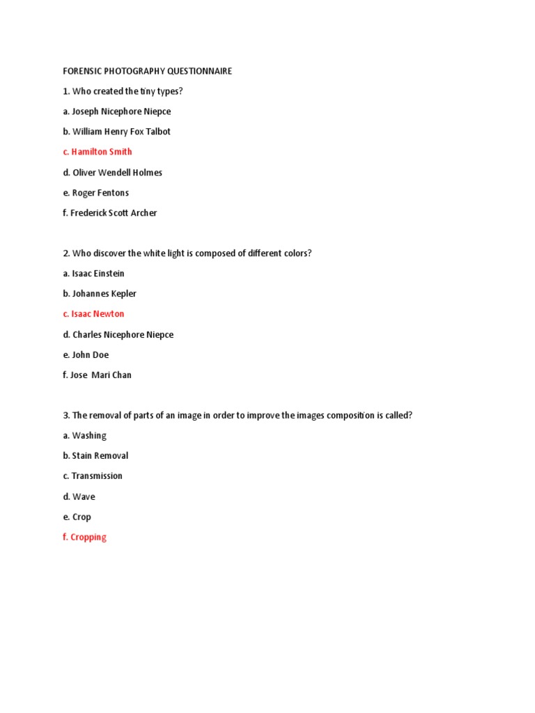 Forensic Photography Questionnaire | PDF | Camera | Recording