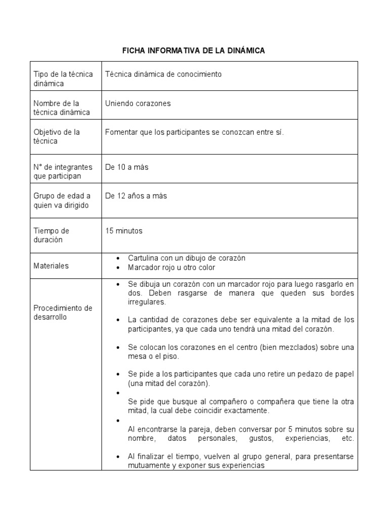 Ficha Informativa de La Dinámica - MODELO | PDF