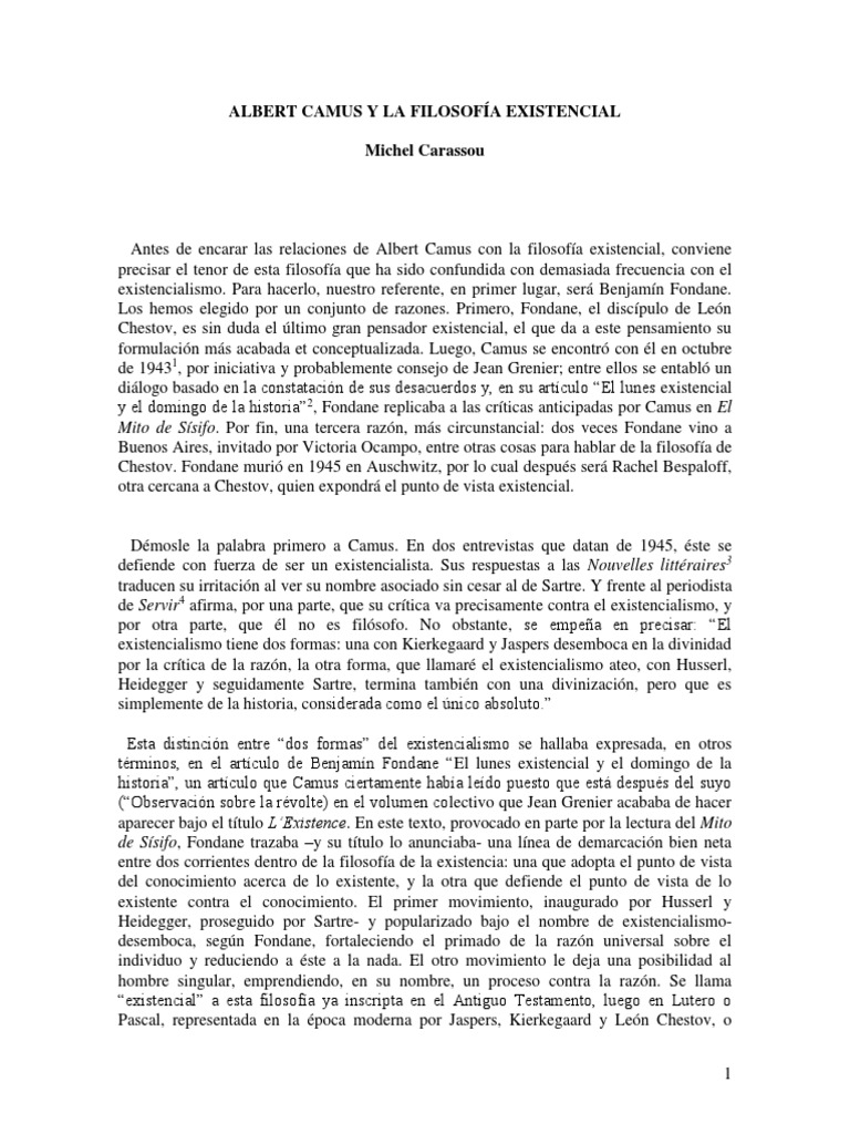 Albert Camus y La Filosofía Existencial | PDF | Existencialismo ...