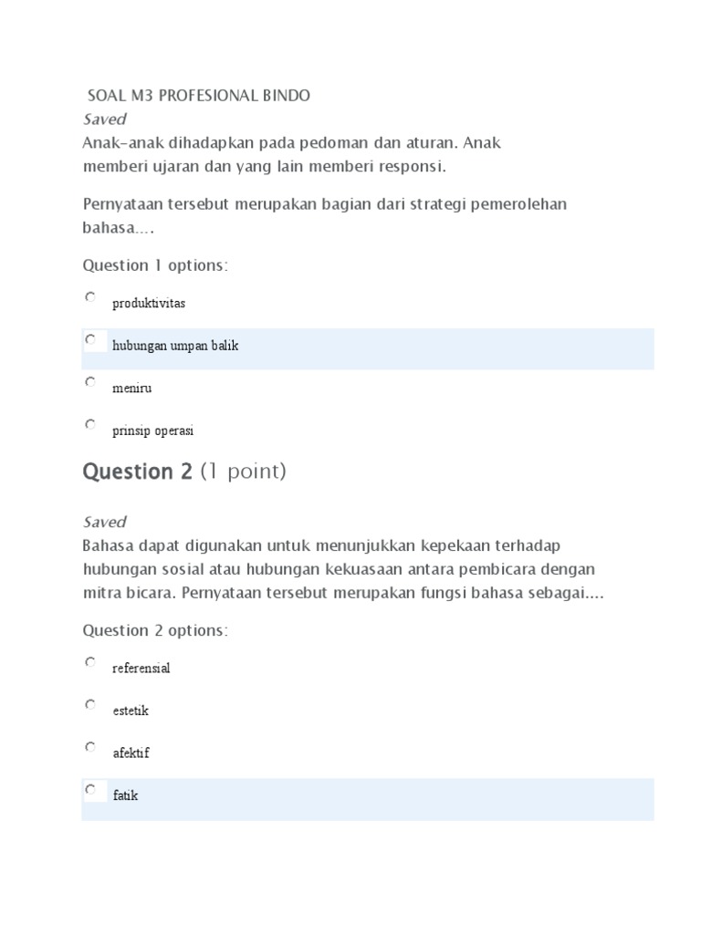 Soal m3 Profesional Bindo | PDF
