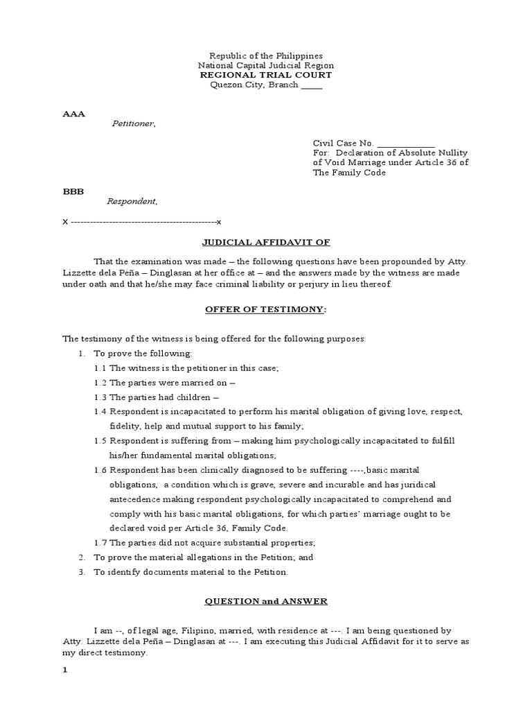 Judicial Affidavit Template | PDF | Affidavit | Witness