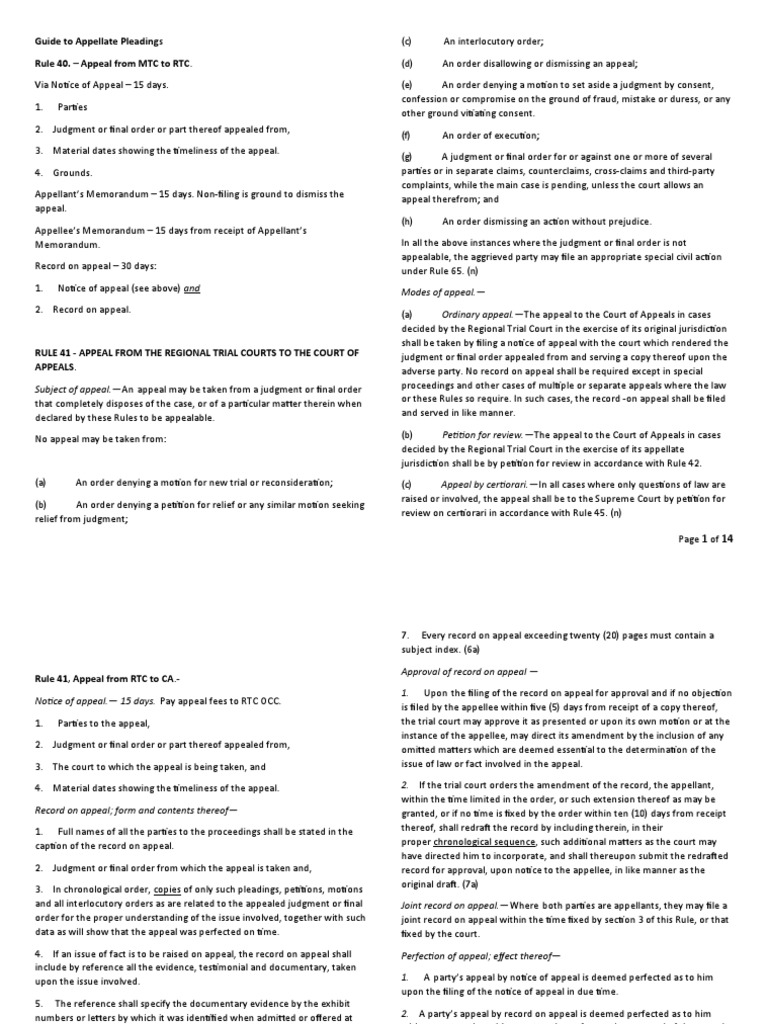Guide To Appellate Pleadings | PDF | Appeal | Brief (Law)