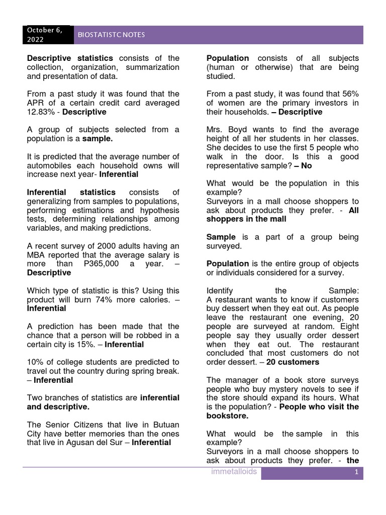 Biostatistics Notes Pdf Quantitative Research Statistics