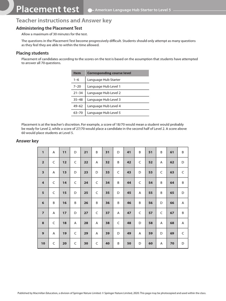 ALH L2 Placement Test Key | PDF