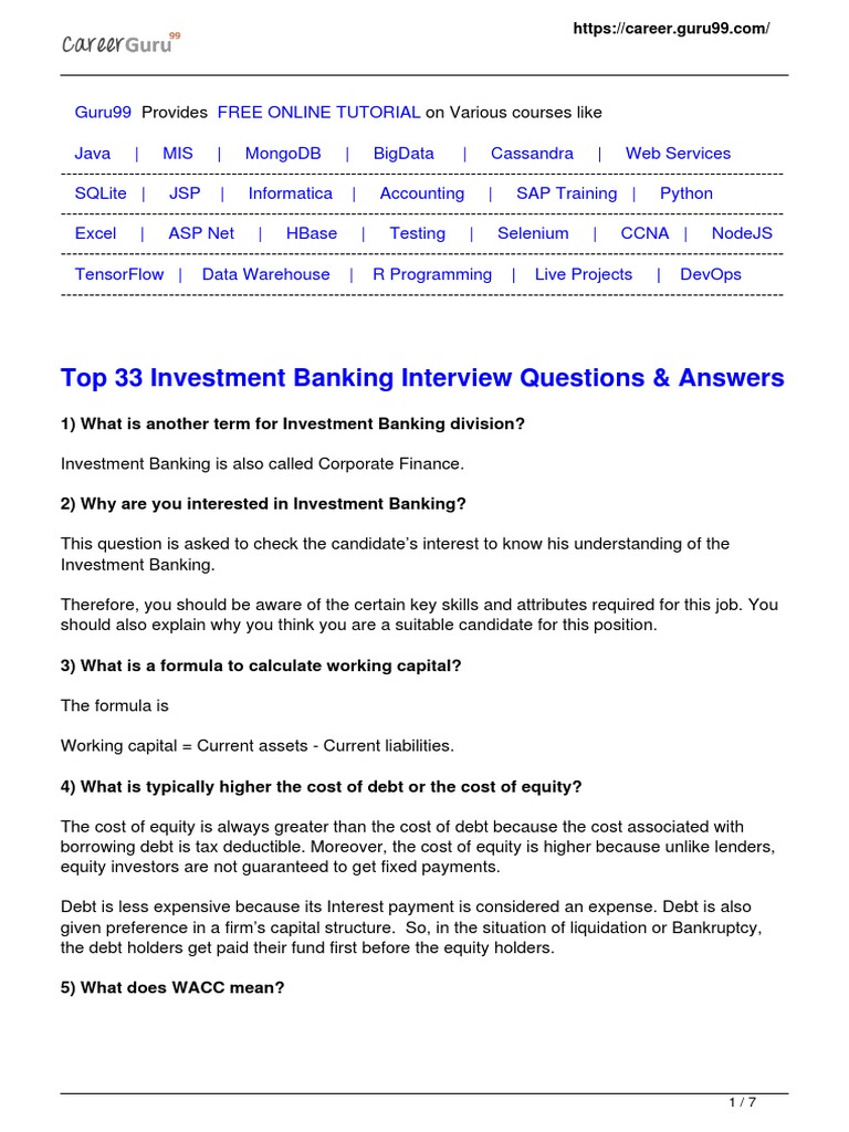 Investment Banking Interview Guide | PDF | Equity (Finance) | Investing