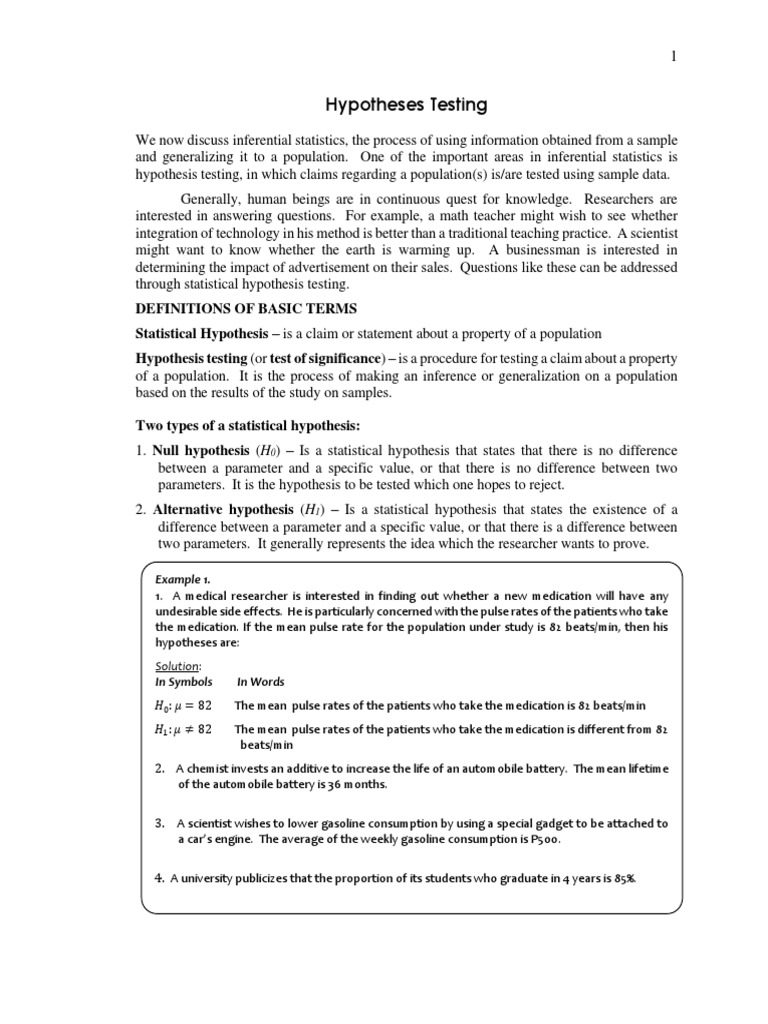 2 Hypothesis Testing Part 1 Pdf Statistical Hypothesis Testing Type I And Type Ii Errors 