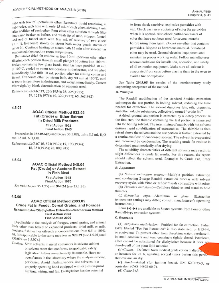 Aoac Official Method 2003.05 Grasa Cruda | PDF