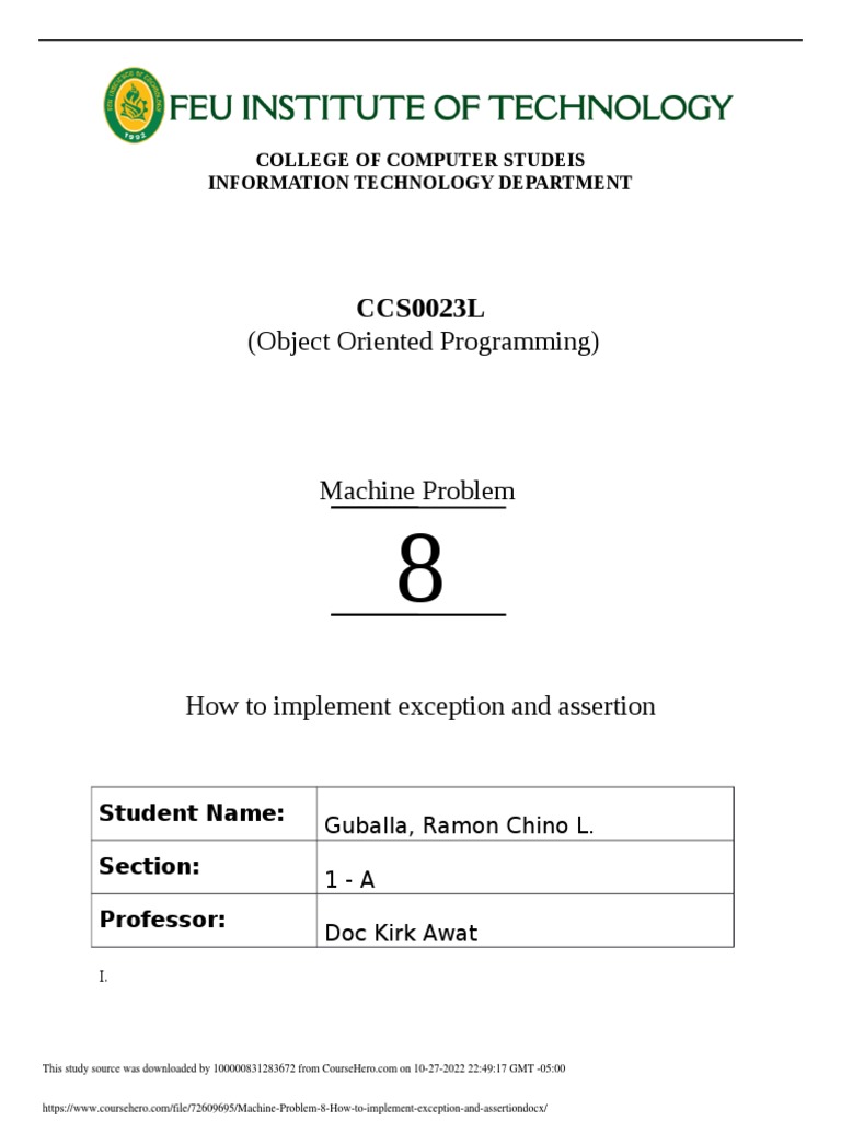 Machine Problem 8 How To Implement Exception and Assertion | PDF | Java ... Machine Problem 8 How To Implement Exception and Assertion | PDF | Java ...