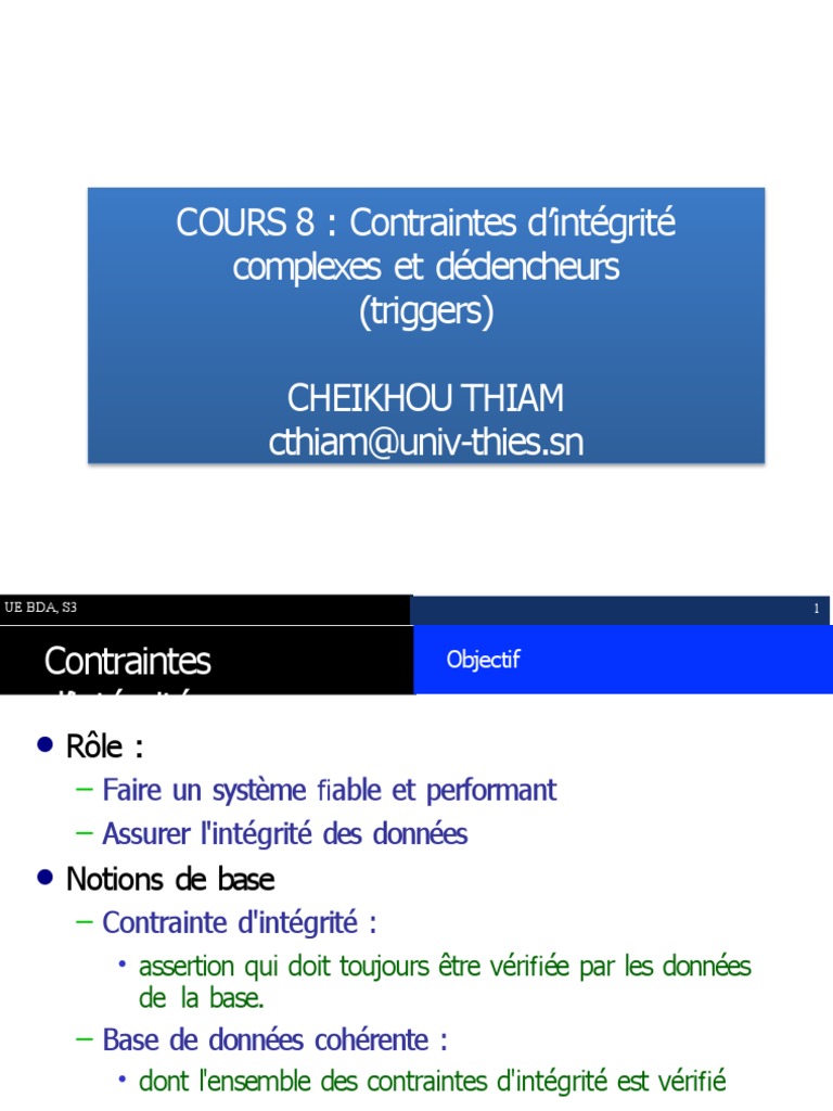 Cours 2 Contrain Integrite Declencheur | PDF