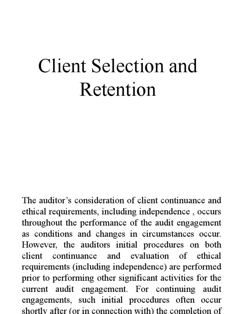 Client Selection and Retention | PDF | Financial Audit | Audit