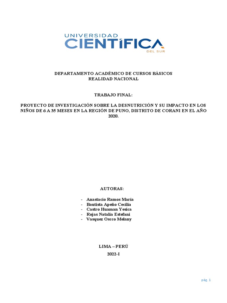 Trabajo Final - Realidad Nacional | PDF | Desnutrición | Hambre