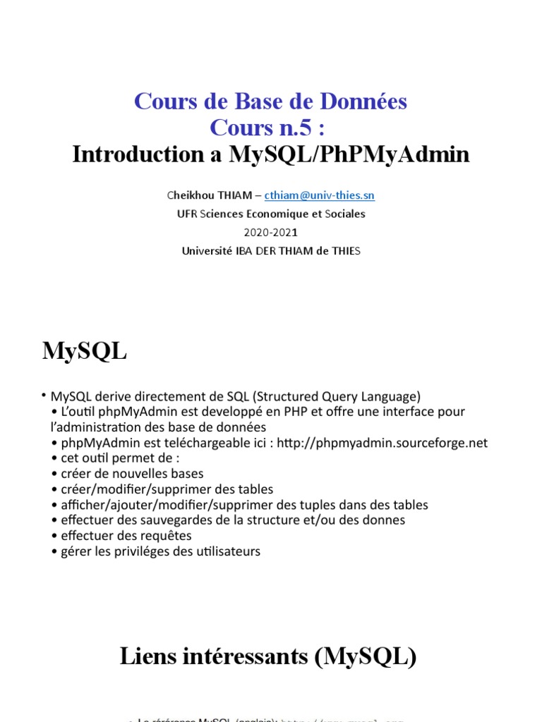 Cours 5 Mysql | PDF