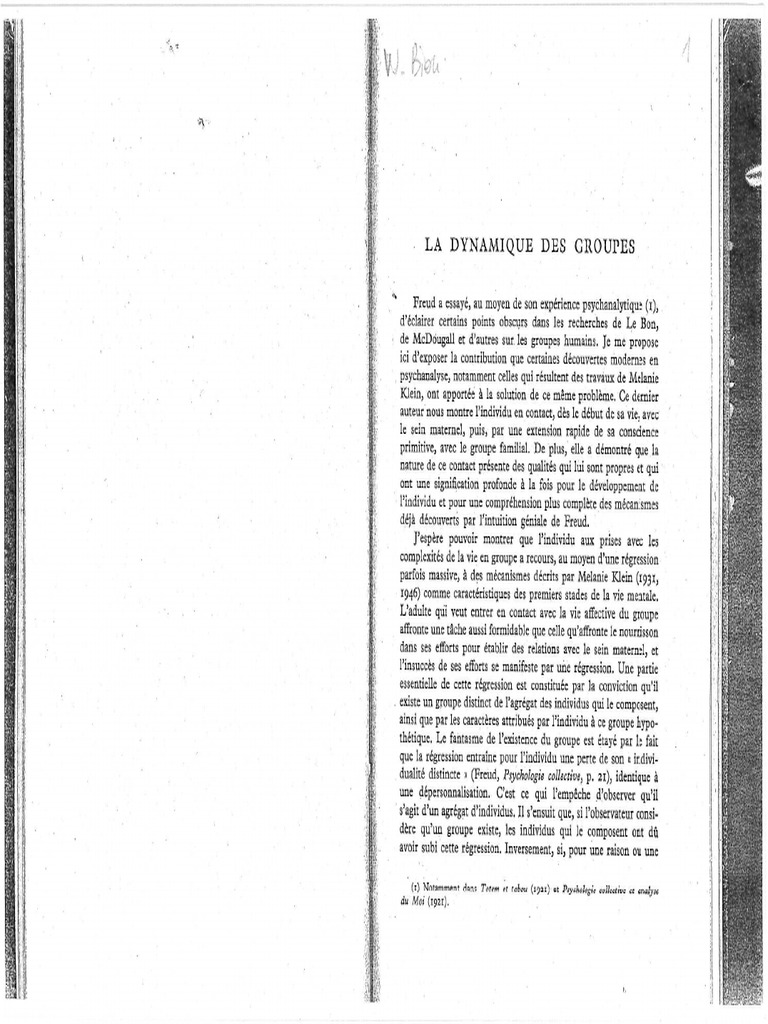 W. Bion - La Dynamique Des Groupes | PDF