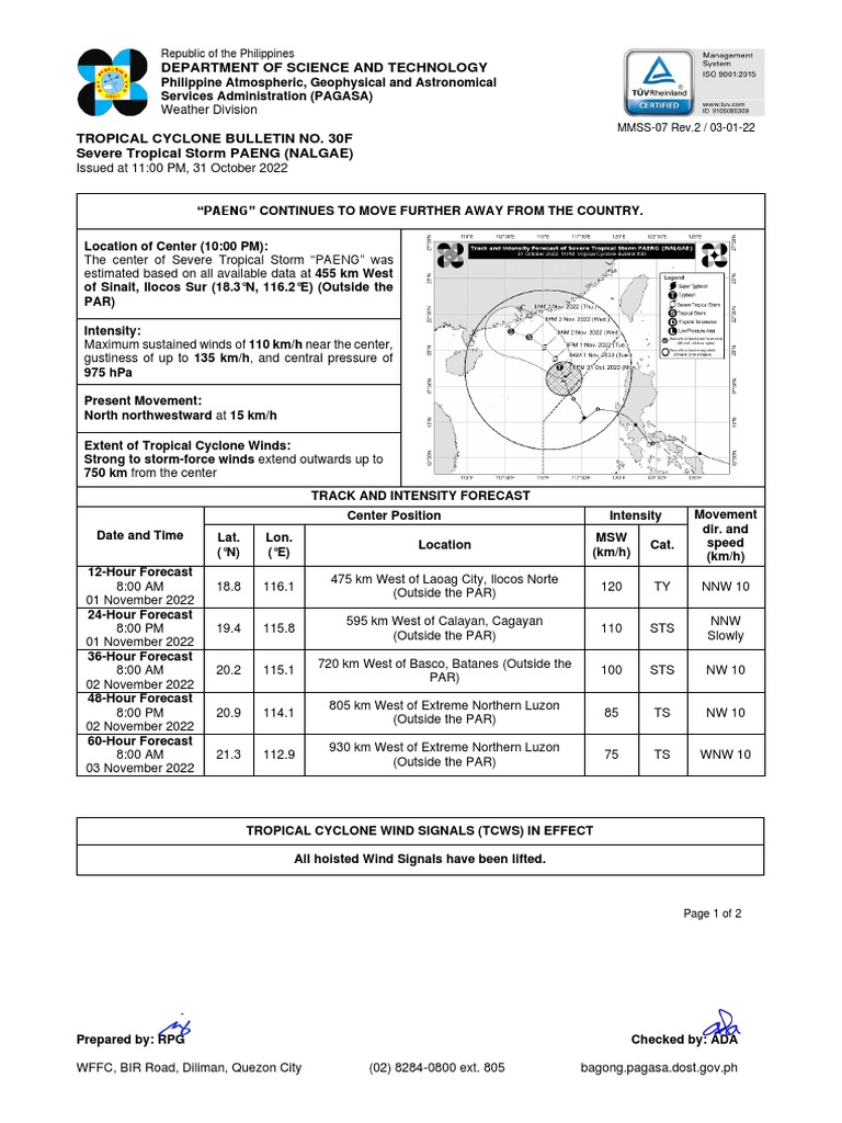 Typhoon PAENG Report | PDF | Tropical Cyclones | Tropics