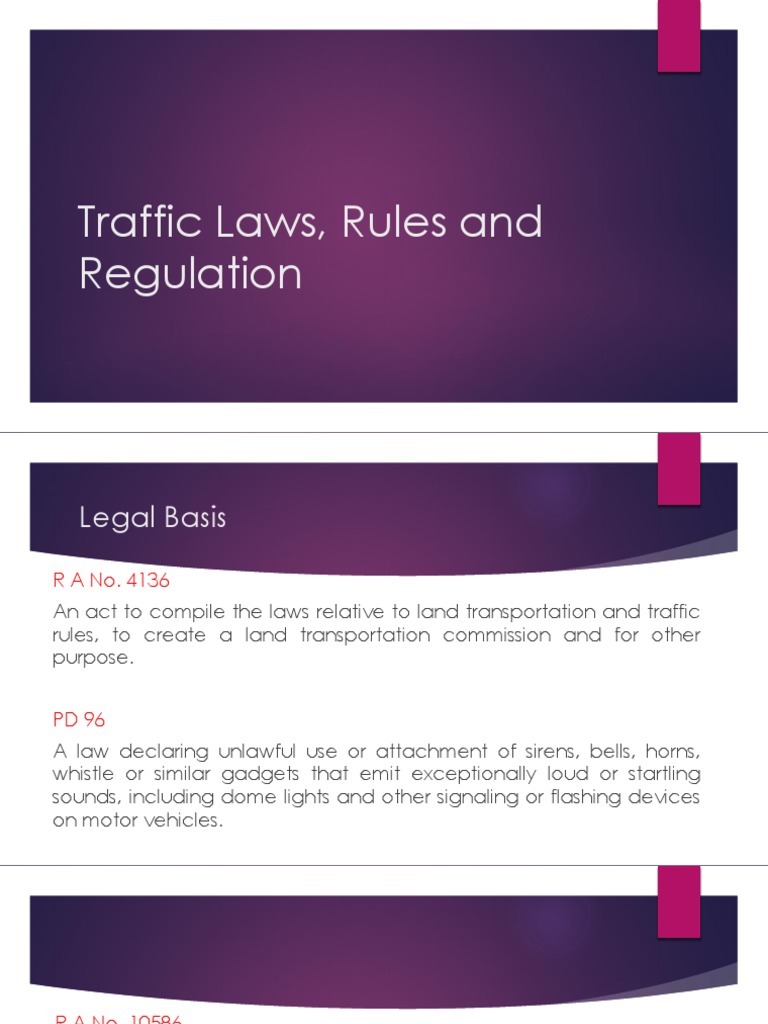 Philippine Traffic Laws Overview | PDF | Driver's License | Cargo