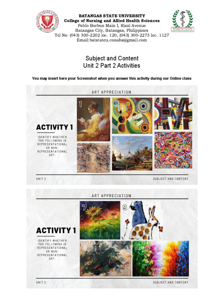 ART APRECIATION Unit 2 ACTIVITIES | PDF