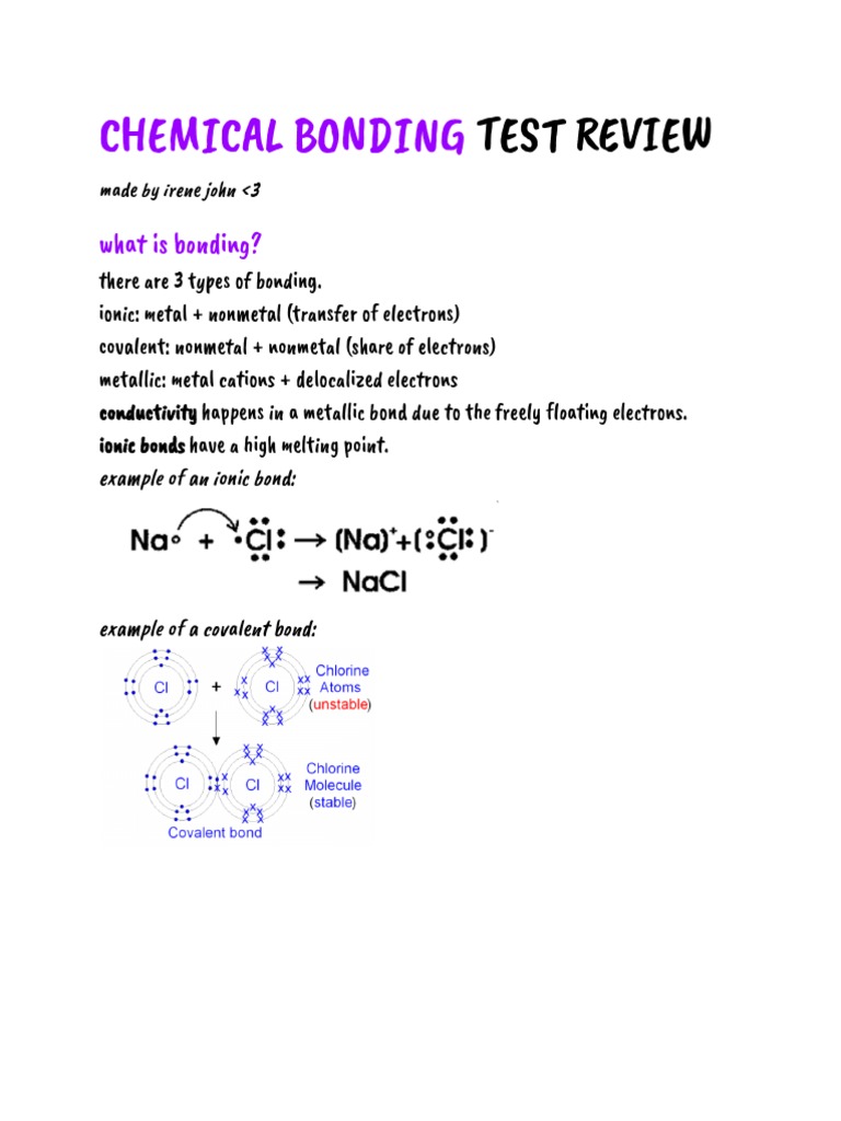 Chemical Bonding Test Review | PDF | Chemical Bond | Chemical Polarity