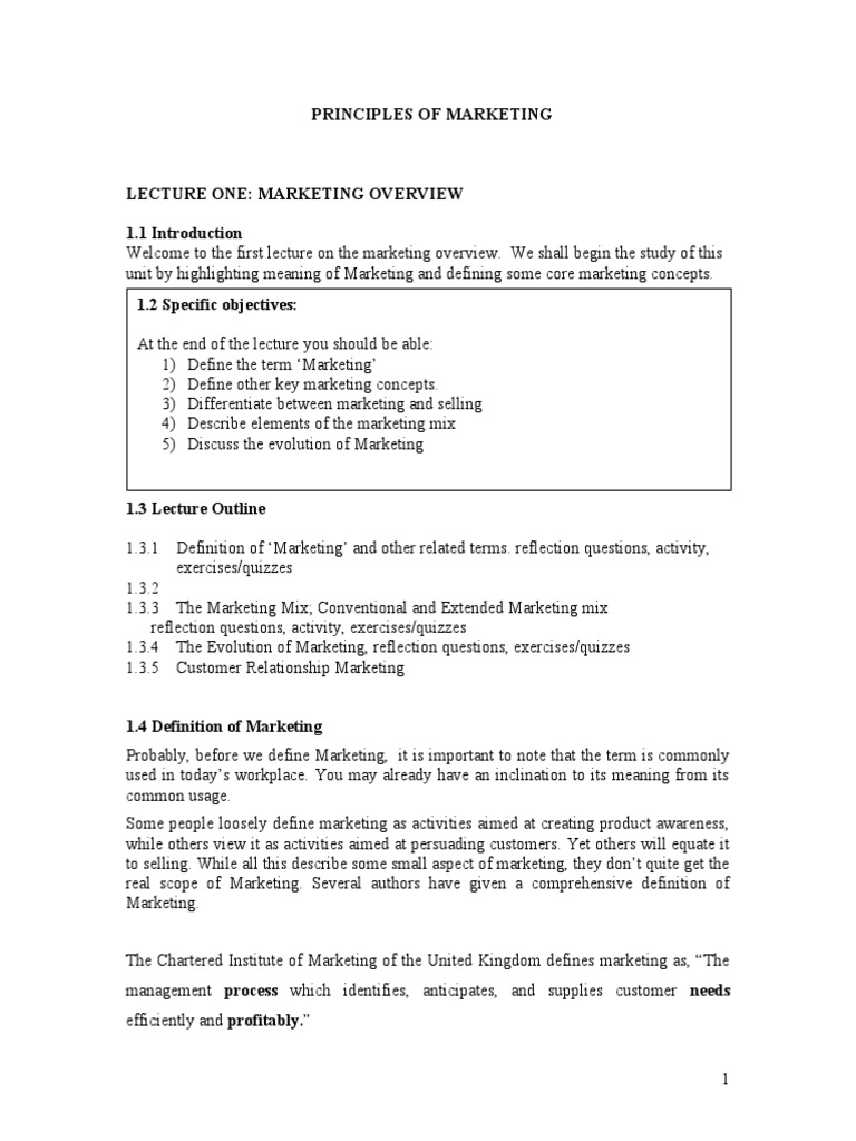 Principles of Marketing-Notes Part 1 | PDF | Marketing | Market (Economics)