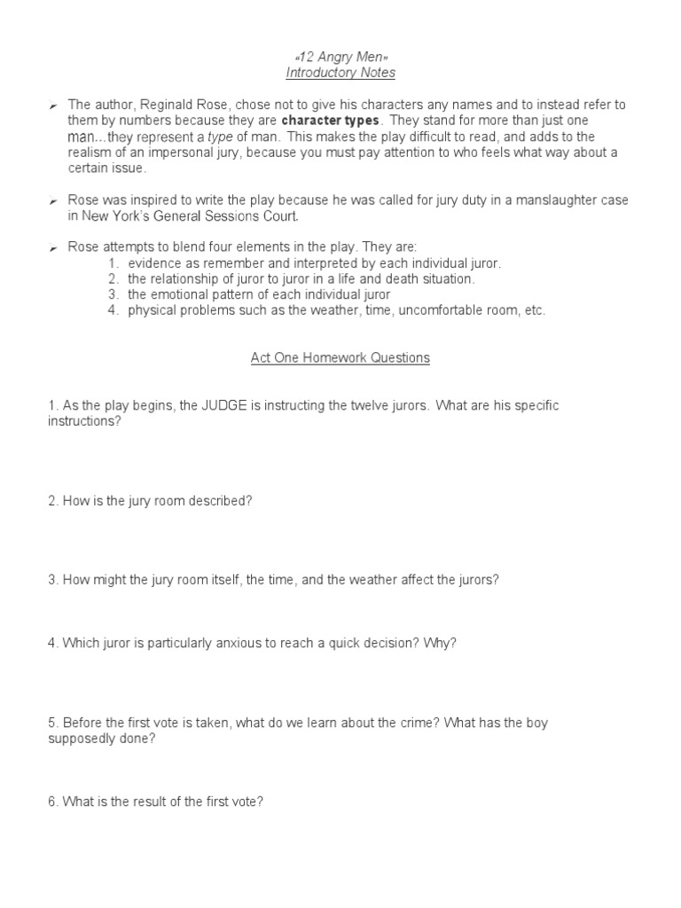 12 Angry Men Act 1 Questions | PDF