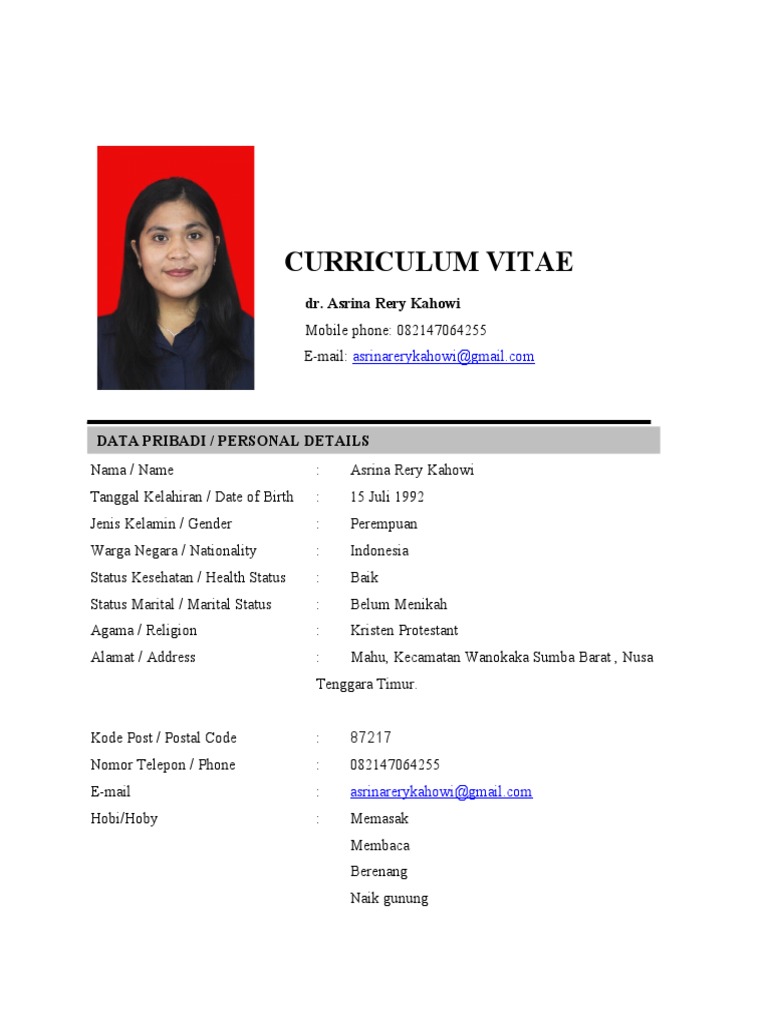 CV Dr. Asrina Rery Kahowi | PDF | Sains & Matematika