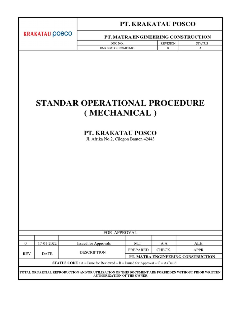 Standar Operational Procedure (Mechanical) | PDF | Belt (Mechanical ...